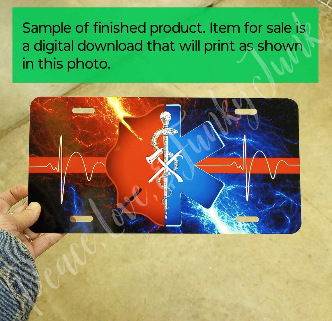 Thin Red Line Firefighter EMT License Plate PNG (digital Download) - Etsy