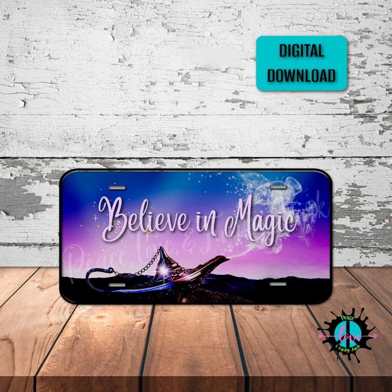 Believe in Magic, Genie Lamp License Plate Png for Sublimation Printing ...