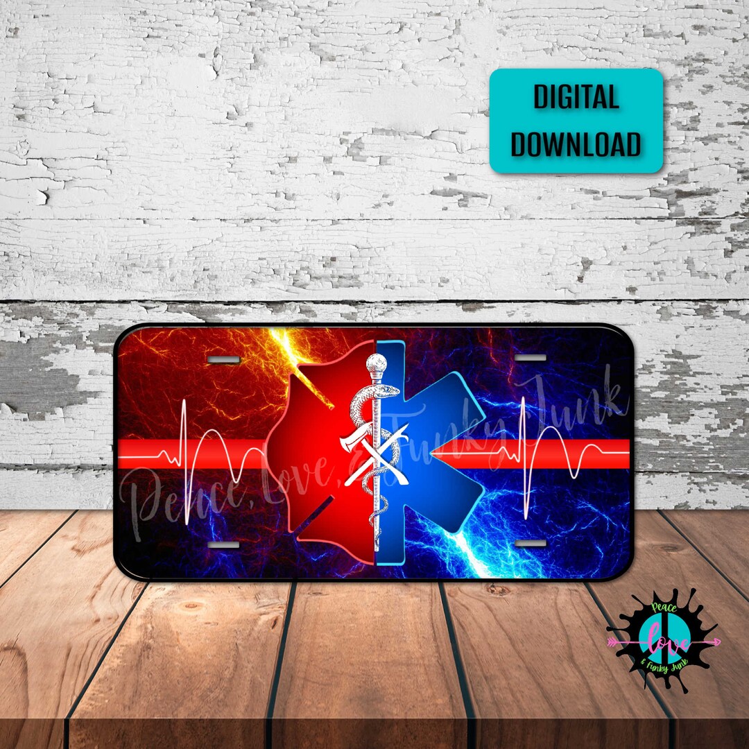 Thin Red Line Firefighter EMT License Plate PNG (digital Download) - Etsy