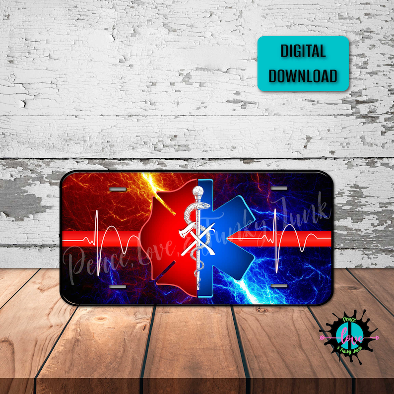 Thin Red Line Firefighter EMT License Plate PNG (digital Download) - Etsy