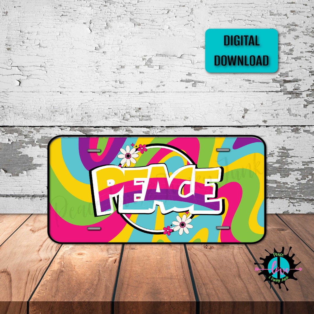 Hippie Peace License Plate Png: Vibrant Sublimation Design (digital ...