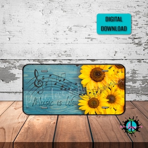 Music is Life License Plate Png Sublimation Print, Sunflower License ...