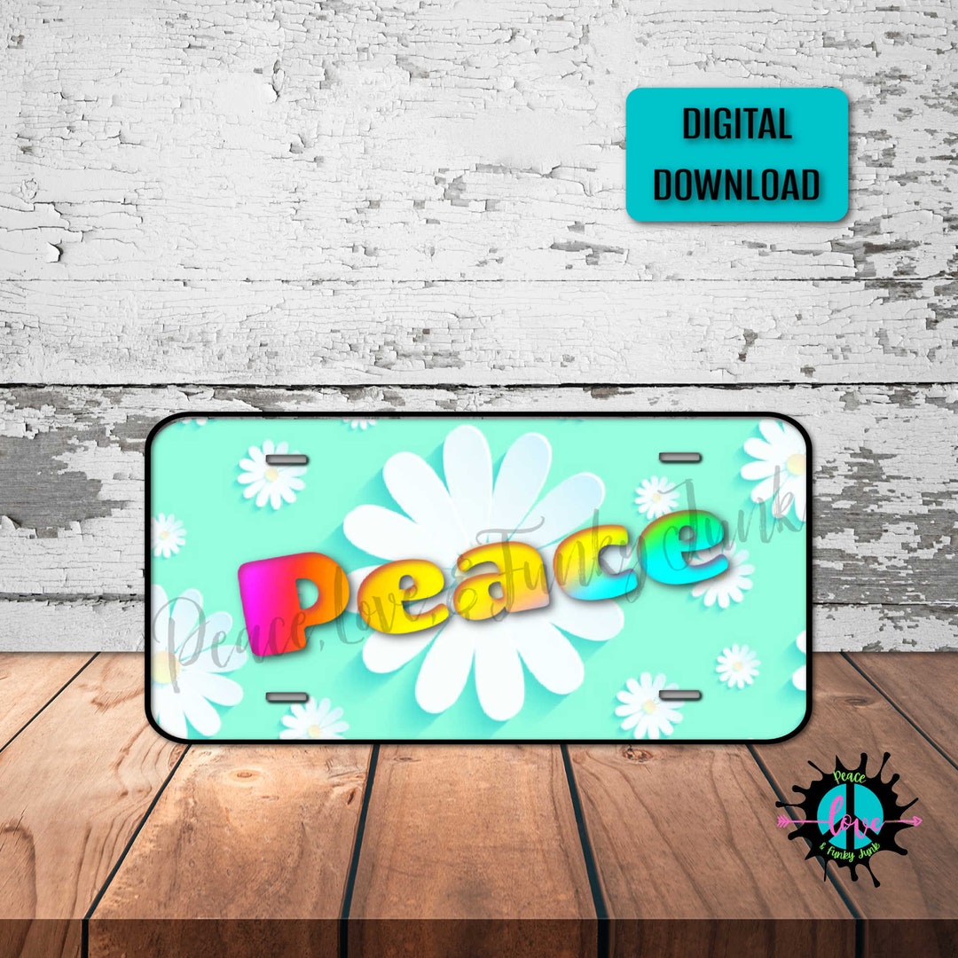 Hippie Peace Daisy License Plate Png for Sublimation Printing, Vibrant ...