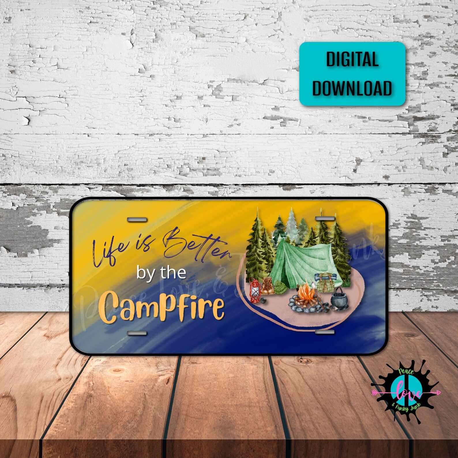 Campfire License Plate PNG: Vibrant Camper Sublimation Design (digital ...
