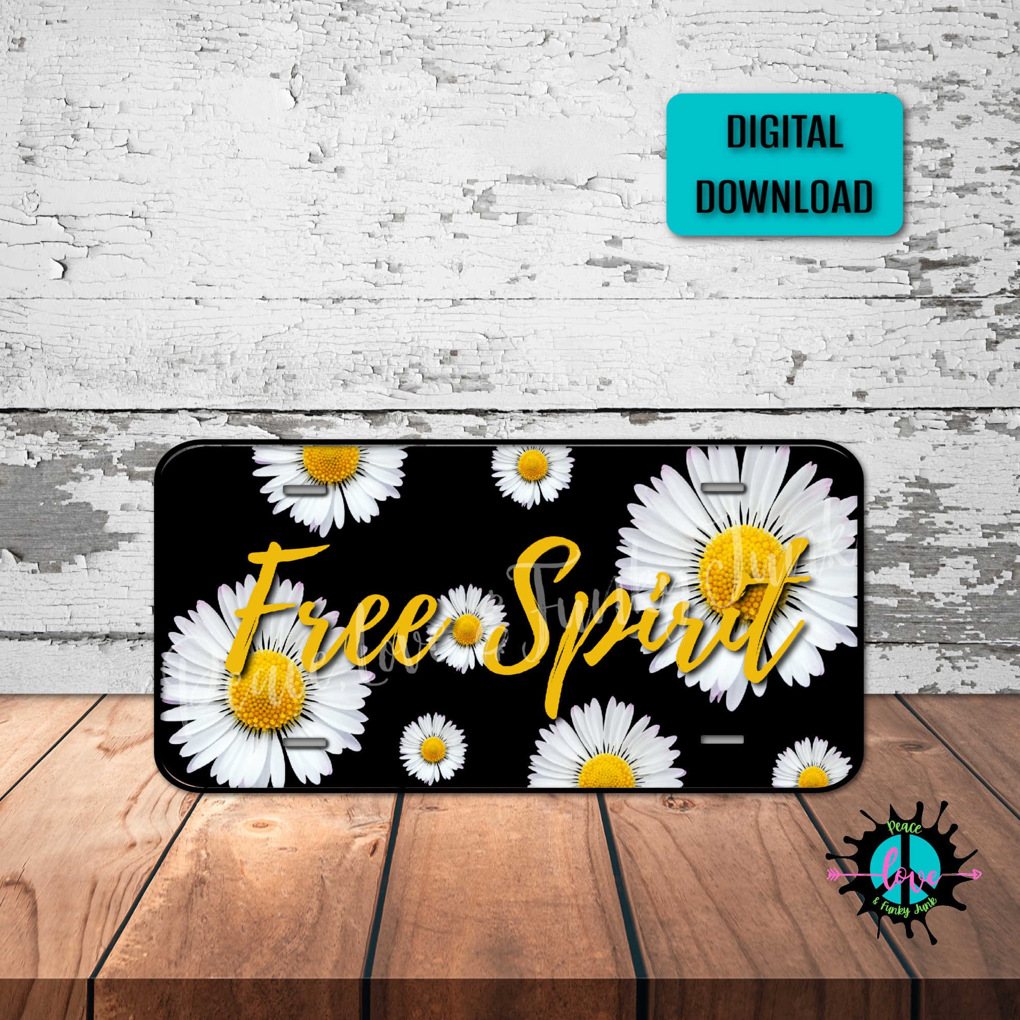 Daisy License Plate Png: Free Spirit Hippie Design (digital Download ...