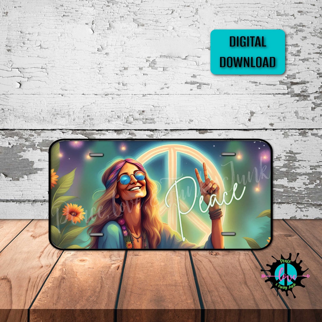 Hippie Peace License Plate Png for Sublimation Printing, Vibrant Hippie ...