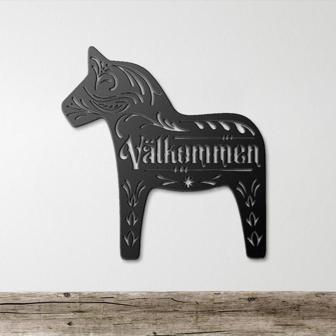 Swedish Welcome Metal Sign, Dala Horse, Valkommen Metal Wall Art ...