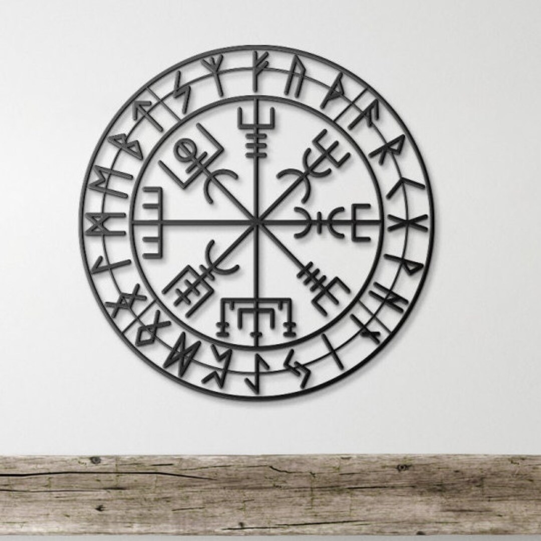 Vegvisir Wayfinder Metal Wall Art, Nordic Mythology, Runic Compass ...