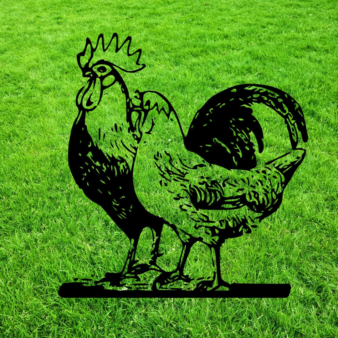 Chicken Garden Metal Decor, Chicken Yard Art, Garden Decor Yard Art ...