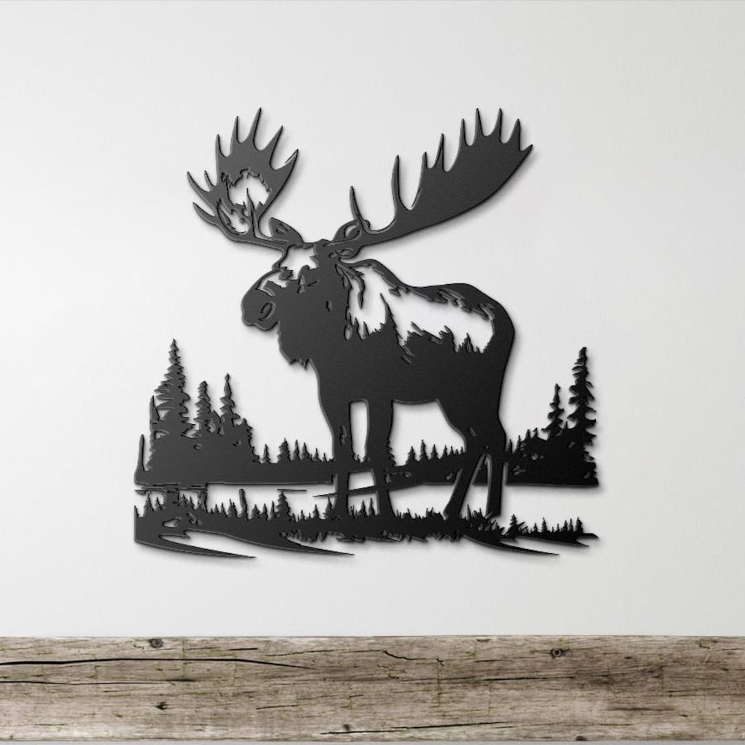 Moose Metal Wall Art, Mountain and Tree Wall Decoration, Outdoor ...