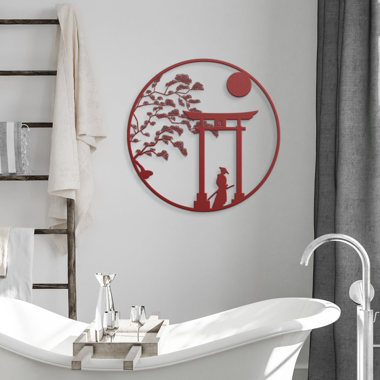 Japanese Metal Wall Art, Torri Gate Wall Art Bonsai Tree Metal Asian ...