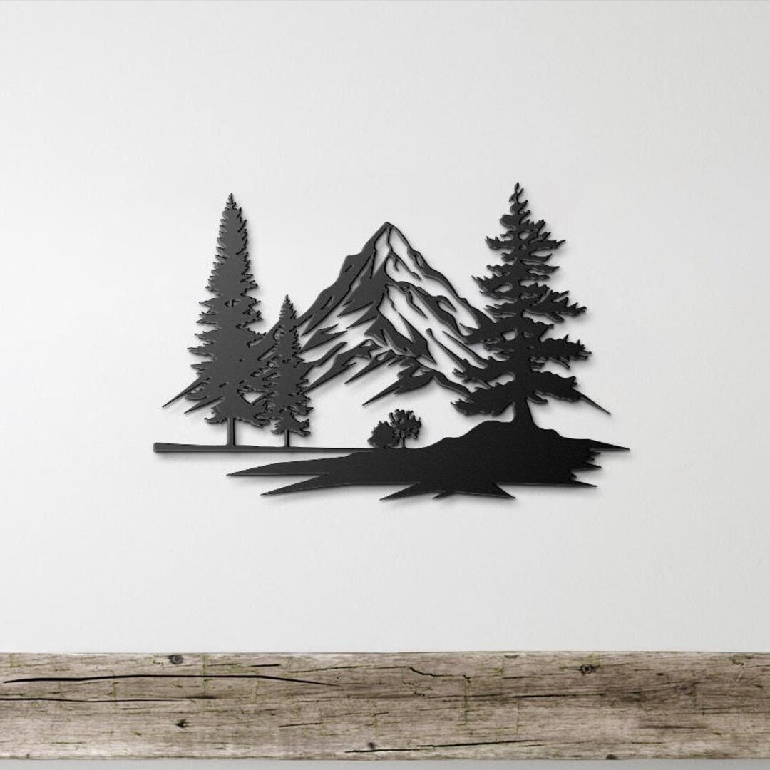 Mountain Trees Metal Wall Art, Metal Mountain Wall Art Home Decor, Mont ...