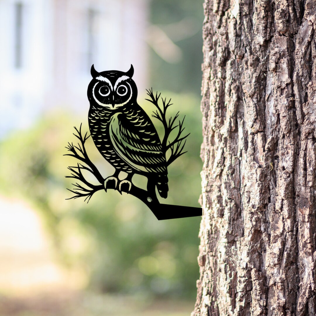 Metal Owl Garden Art, Owl Yard Art, Yard Stake, Outdoor Metal Bird Art ...