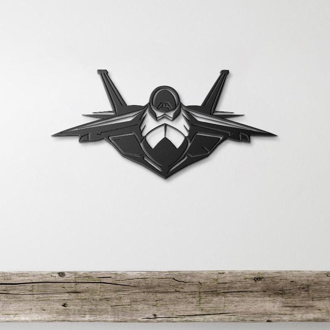 F-22 Raptor Metal Wall Art, Fighter Jet Silhouette Aviation Decor, Army ...