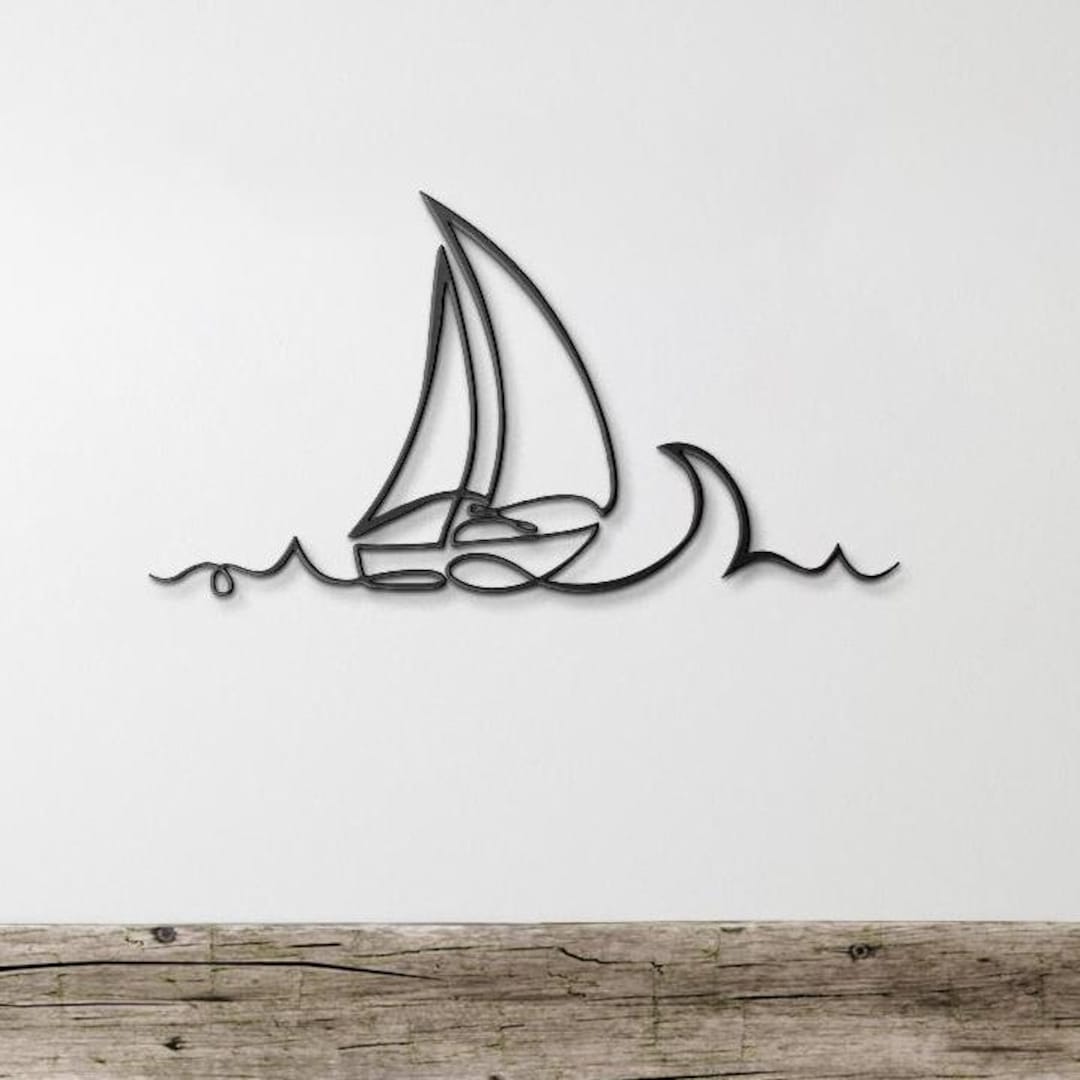 Sailboat Metal Wall Art: Coastal Nautical Line Decor - Etsy