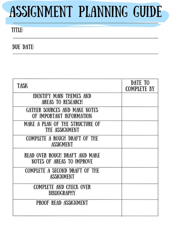 Assignment Planning Guide and Tracker Template - Etsy