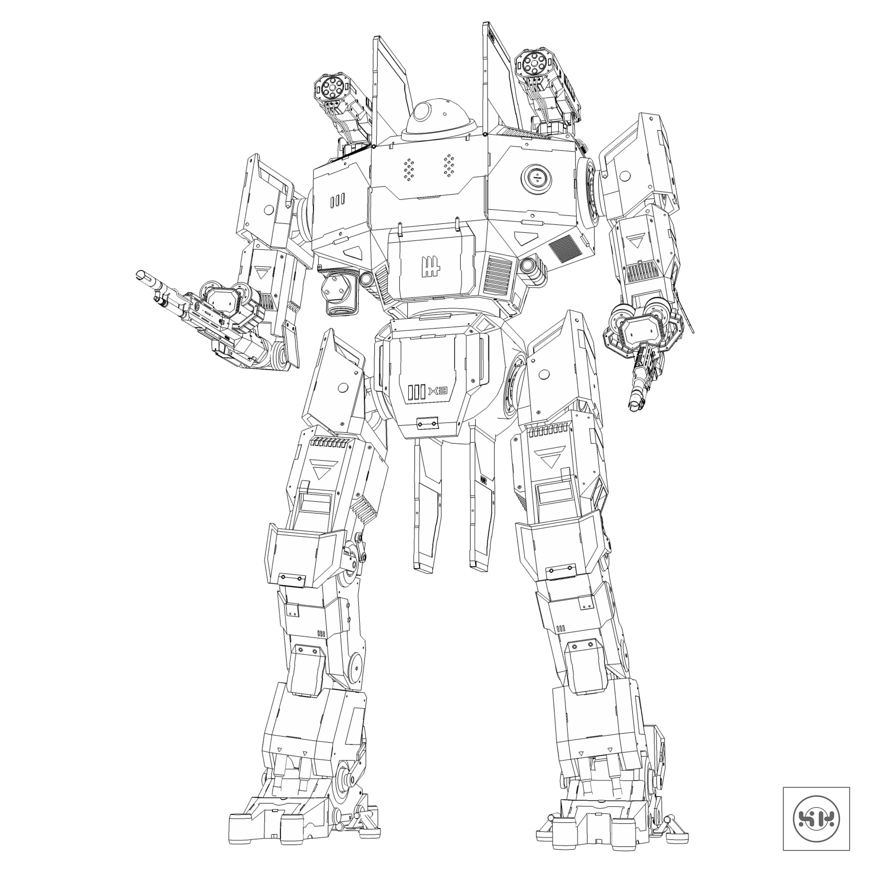 Medium Humanoid Mech coloring Page - Etsy
