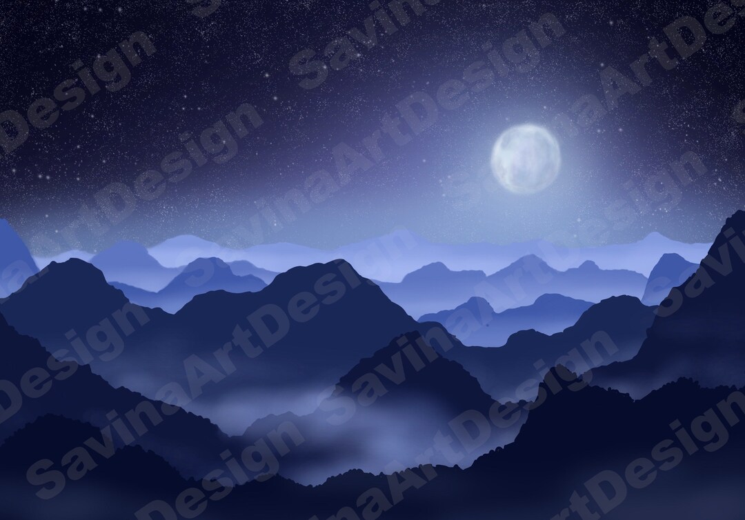 Moonscape, Digital Art, Digital Download, Wallpaper, Wall Decoration ...