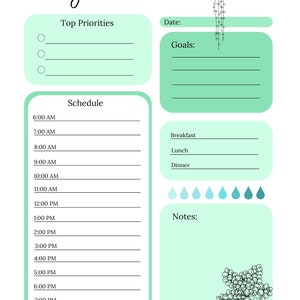 Succulent Themed Daily Planner Green Daily Planner, Minimalist, Pastel ...