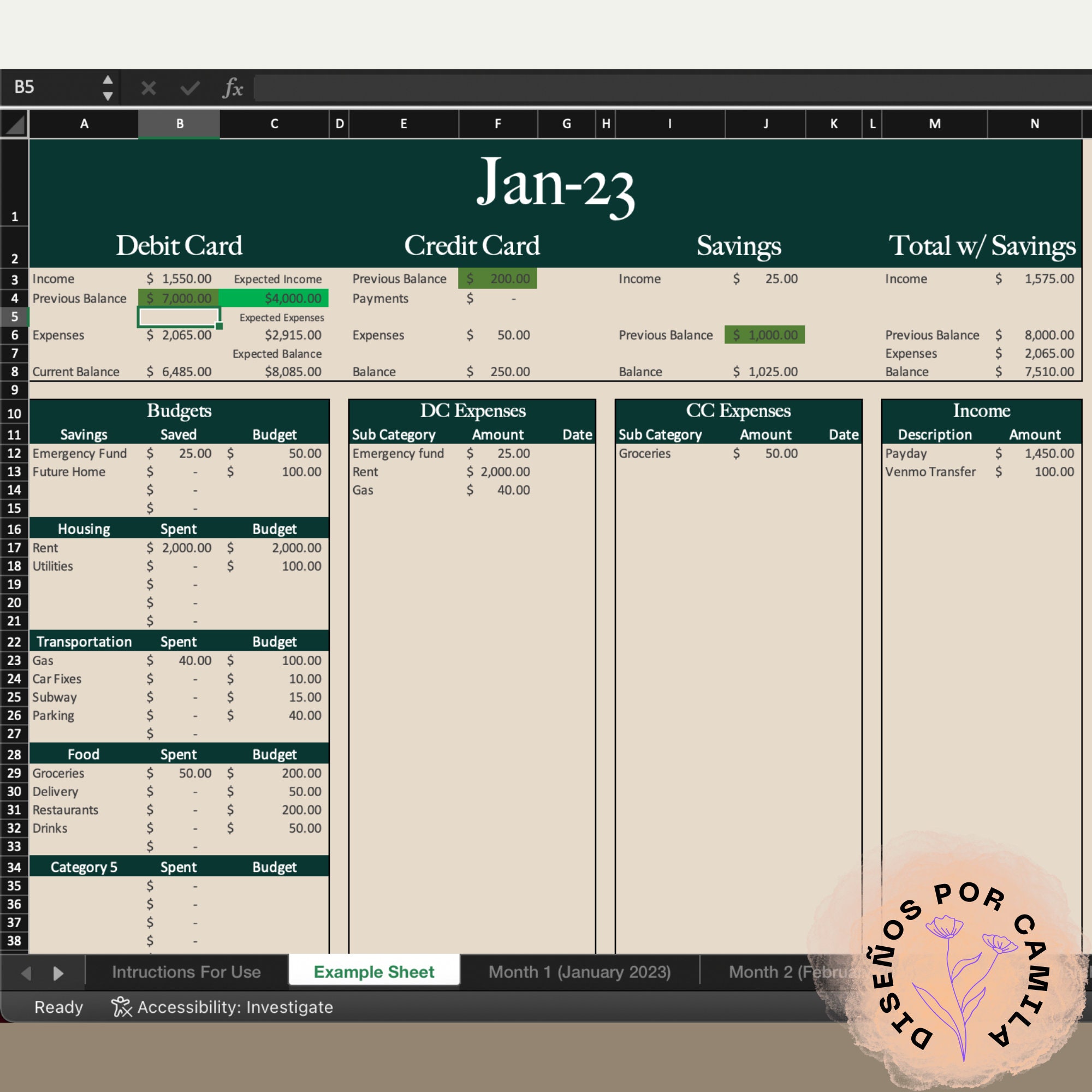 Monthly Budget and Yearly Summary Tracker Template | Excel Template ...