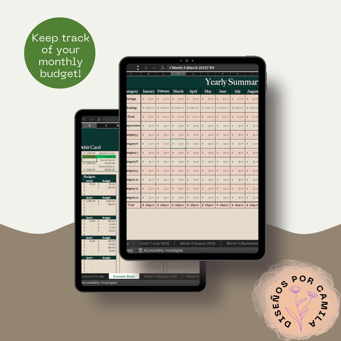Monthly Budget and Yearly Summary Tracker Template | Excel Template ...