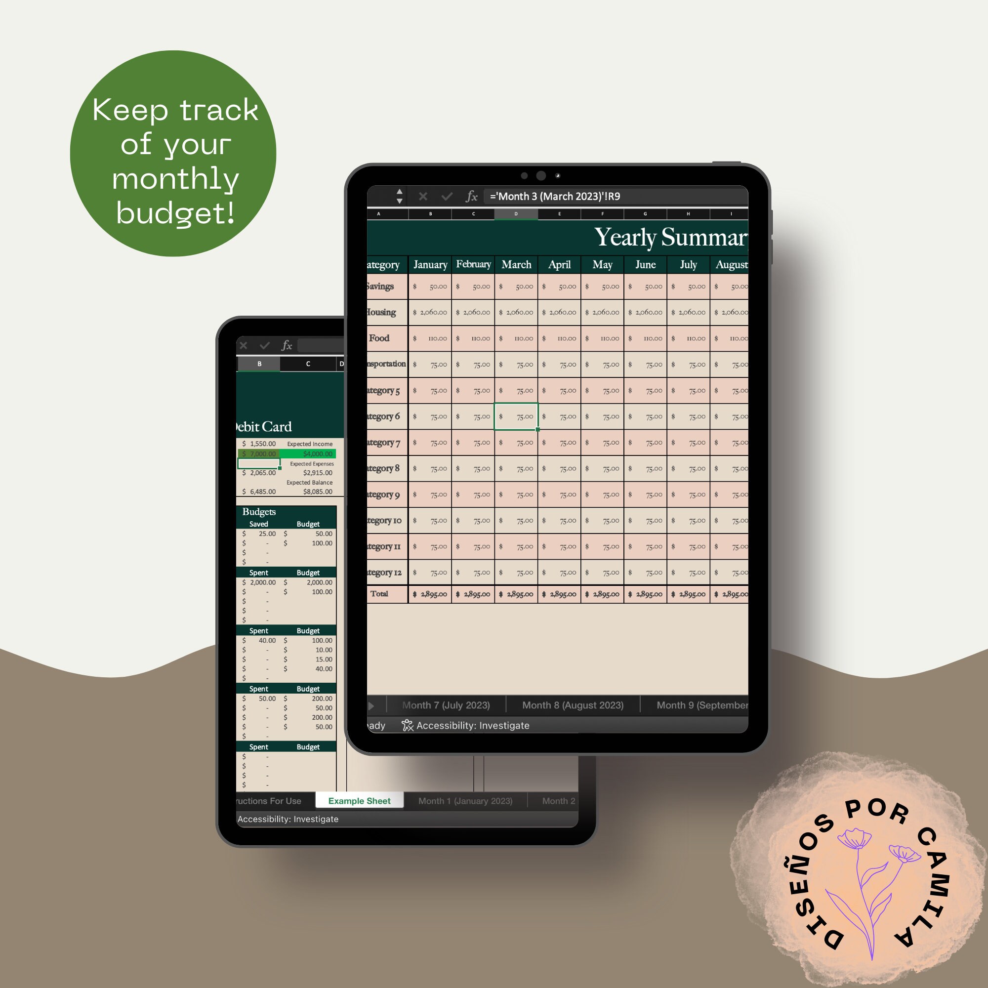 Monthly Budget and Yearly Summary Tracker Template | Excel Template ...