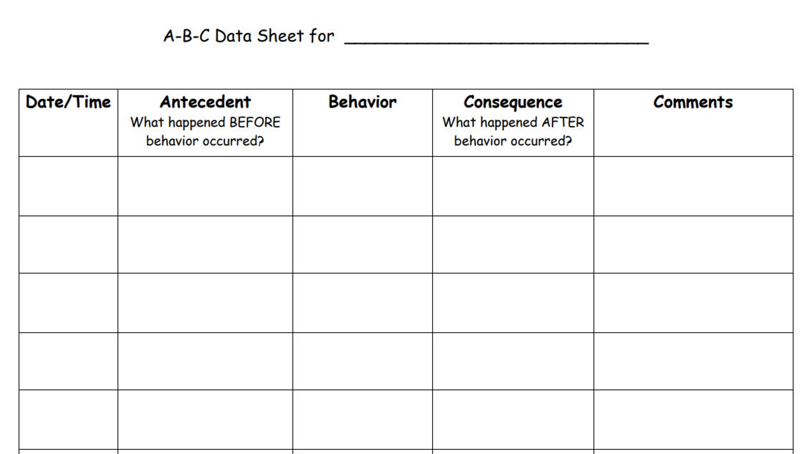ABC Data Chart, ABC Data Sheet, Horizontal Data Sheet, Data, IEP ...