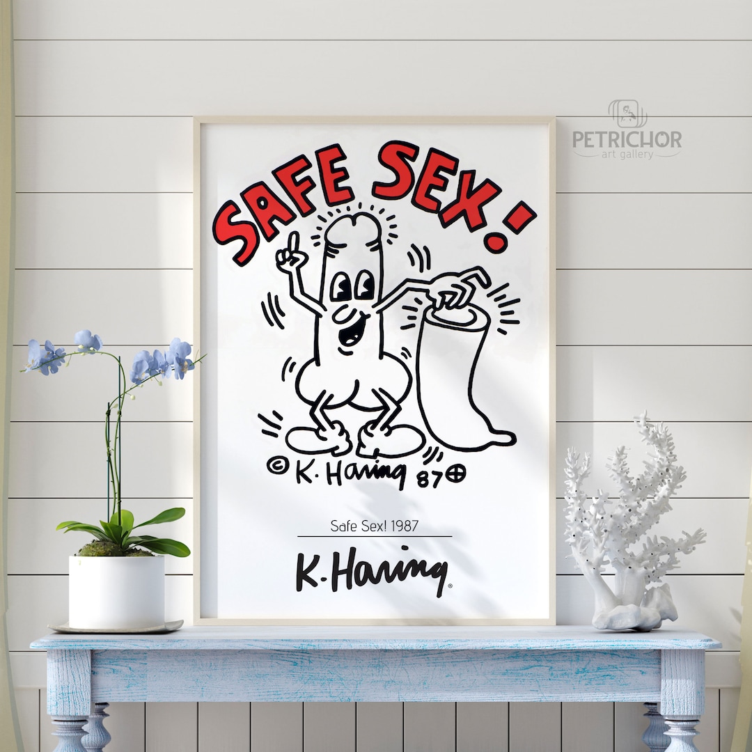 Keith Haring Poster Safe Sex 1987 Home Wall Decor Poster Print Urban Art Print Graffiti
