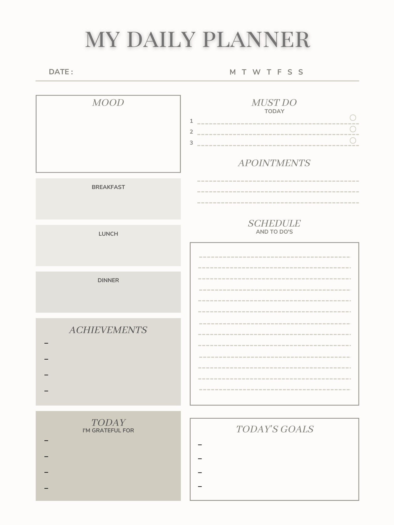 Daily Planner Download, Digital Planner, Modern Planner, Neutral ...