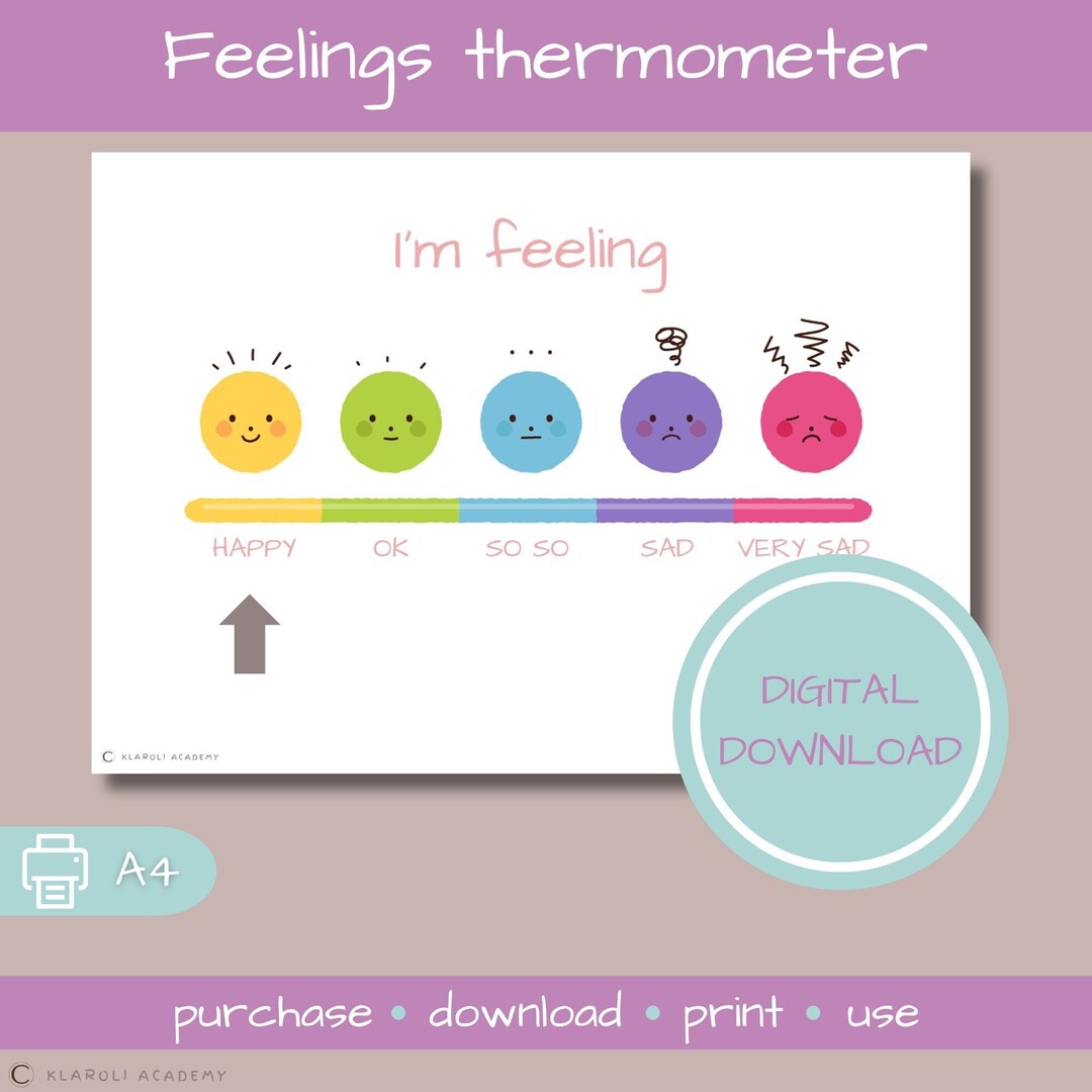 Printable Feelings Thermometer, My Feelings Activity, I'm Feeling Now ...