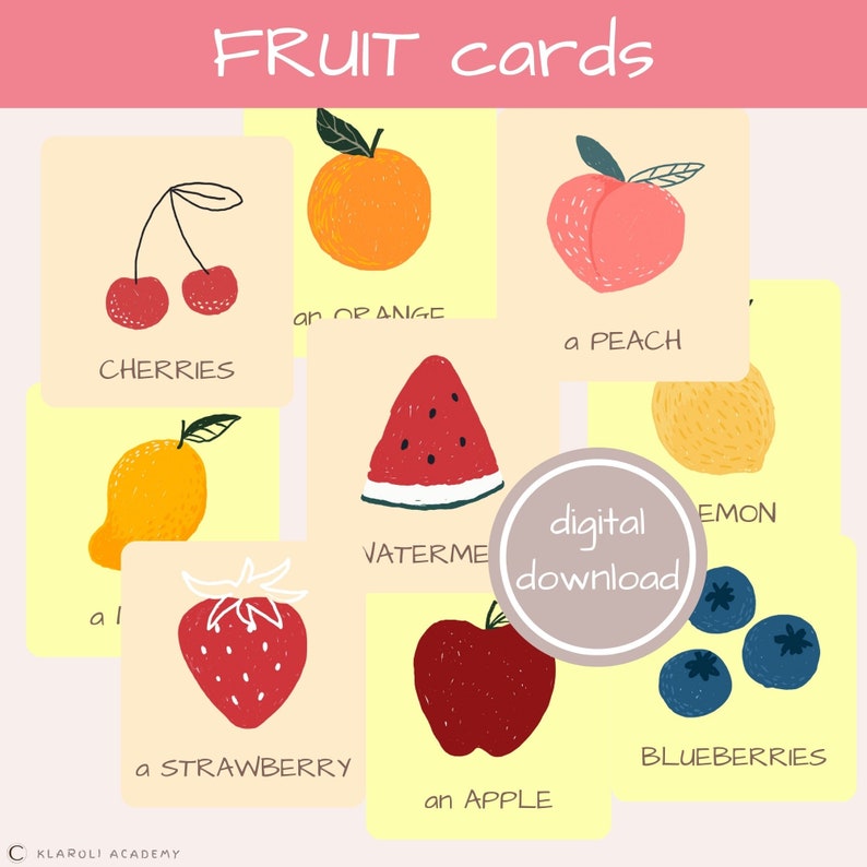 Printable Fruit Cards for Kids, Children Educational Material, Fruit ...