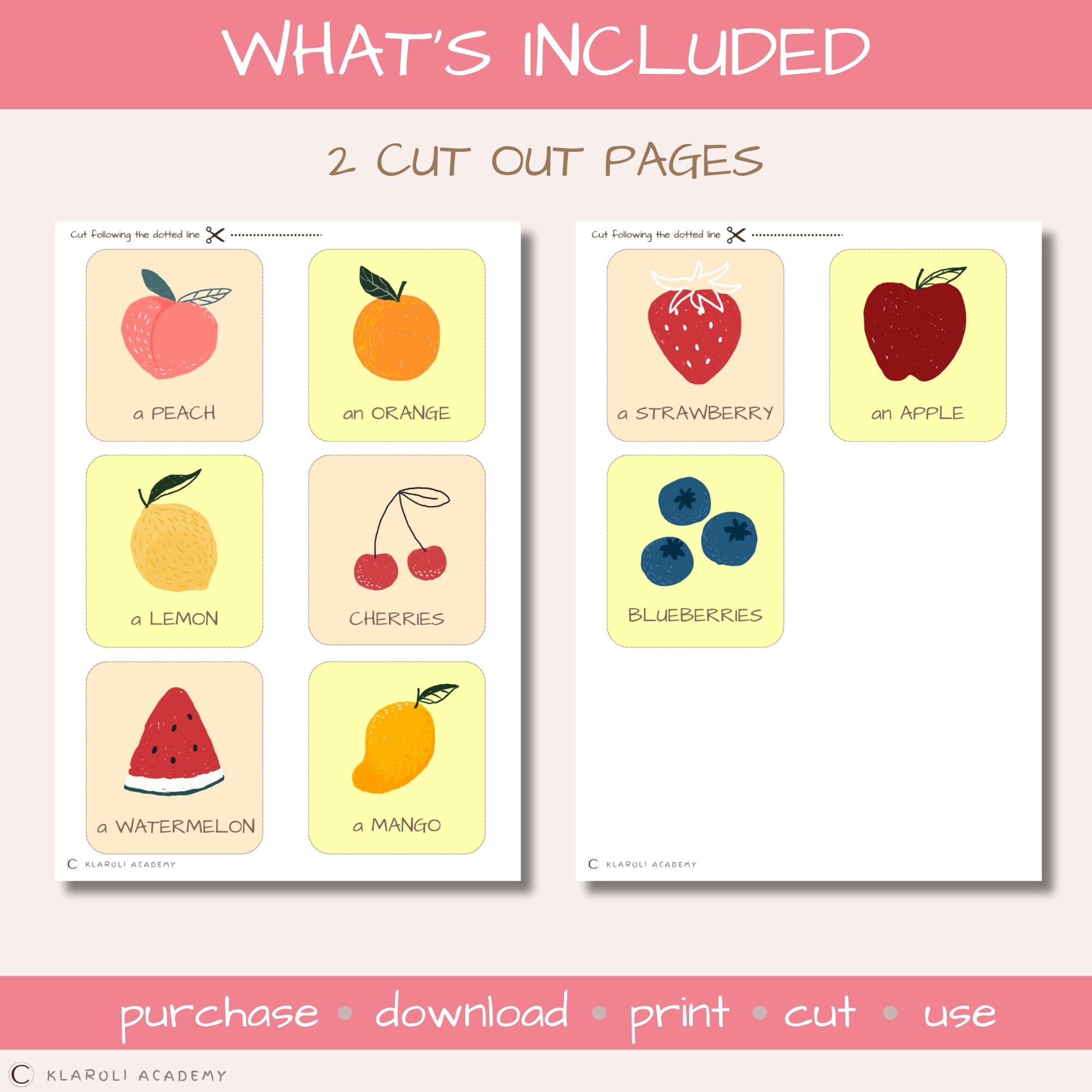 Printable Fruit Cards for Kids, Children Educational Material, Fruit ...