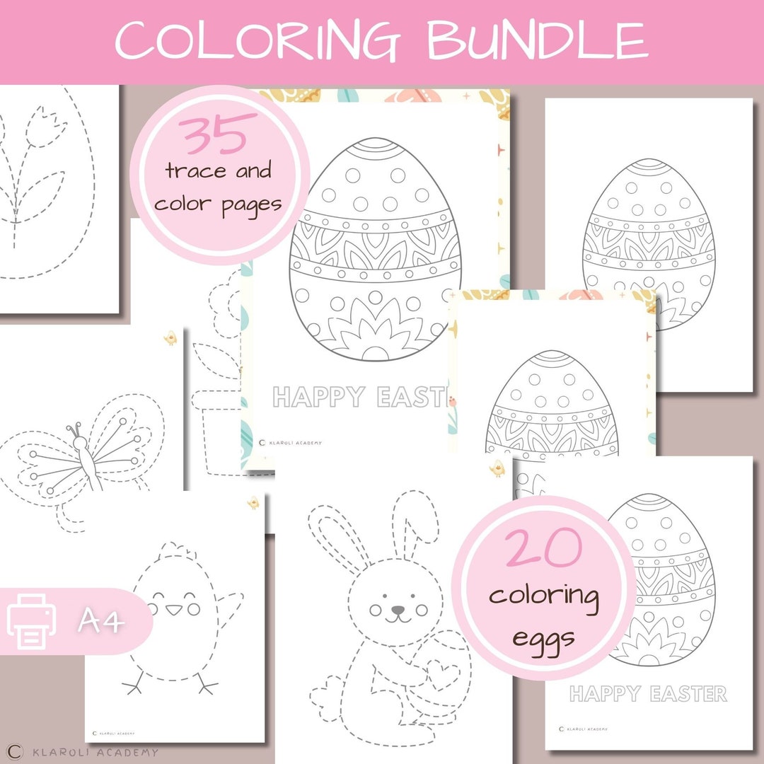 Printable Easter Coloring and Trace and Color Pages, Instant Download ...