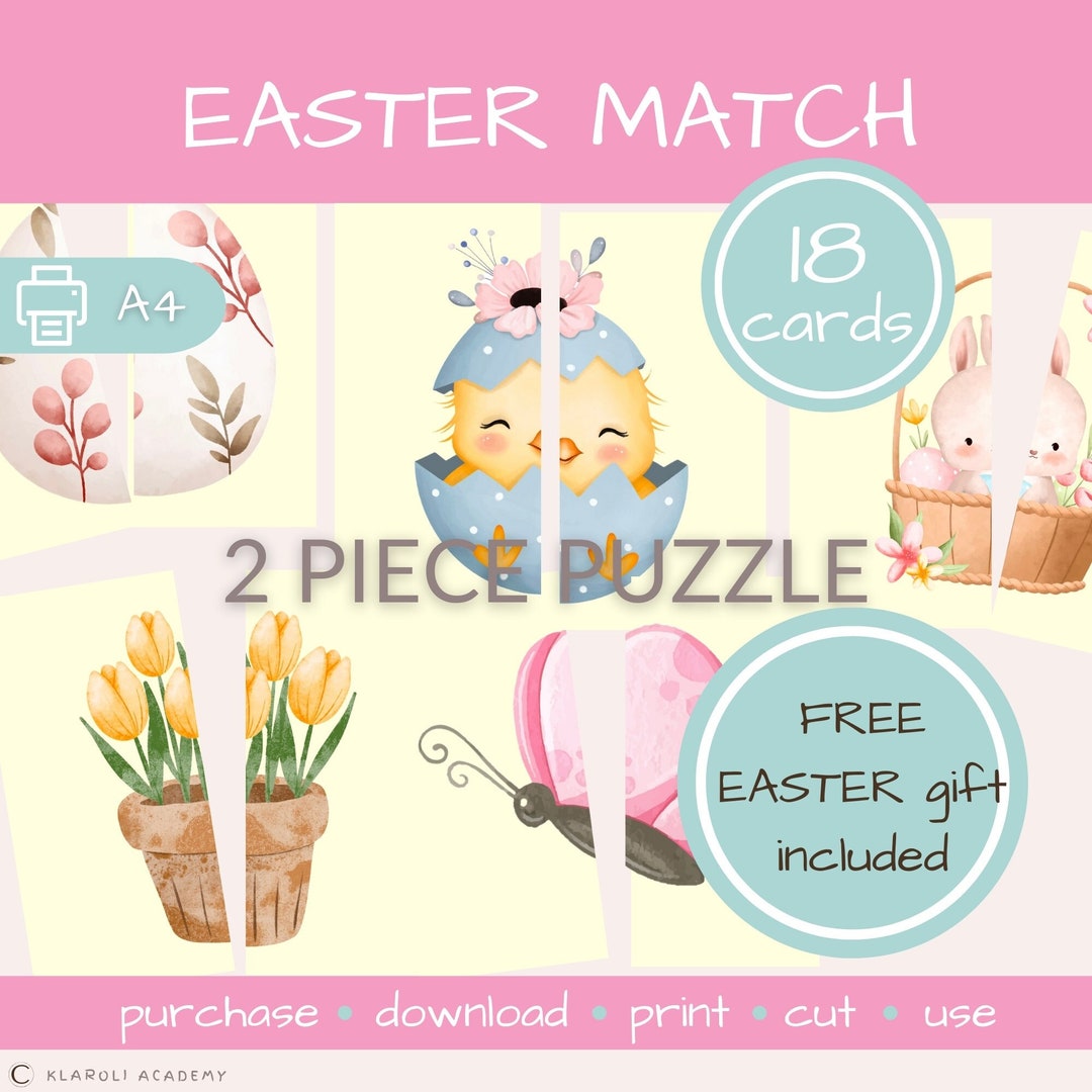 Easter 2 Piece Match Puzzle, Preschoolers Matching Game, Printable ...