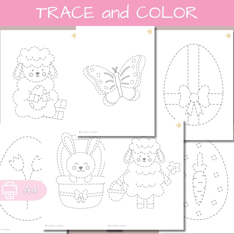 Printable Easter Coloring and Trace and Color Pages, Instant Download ...
