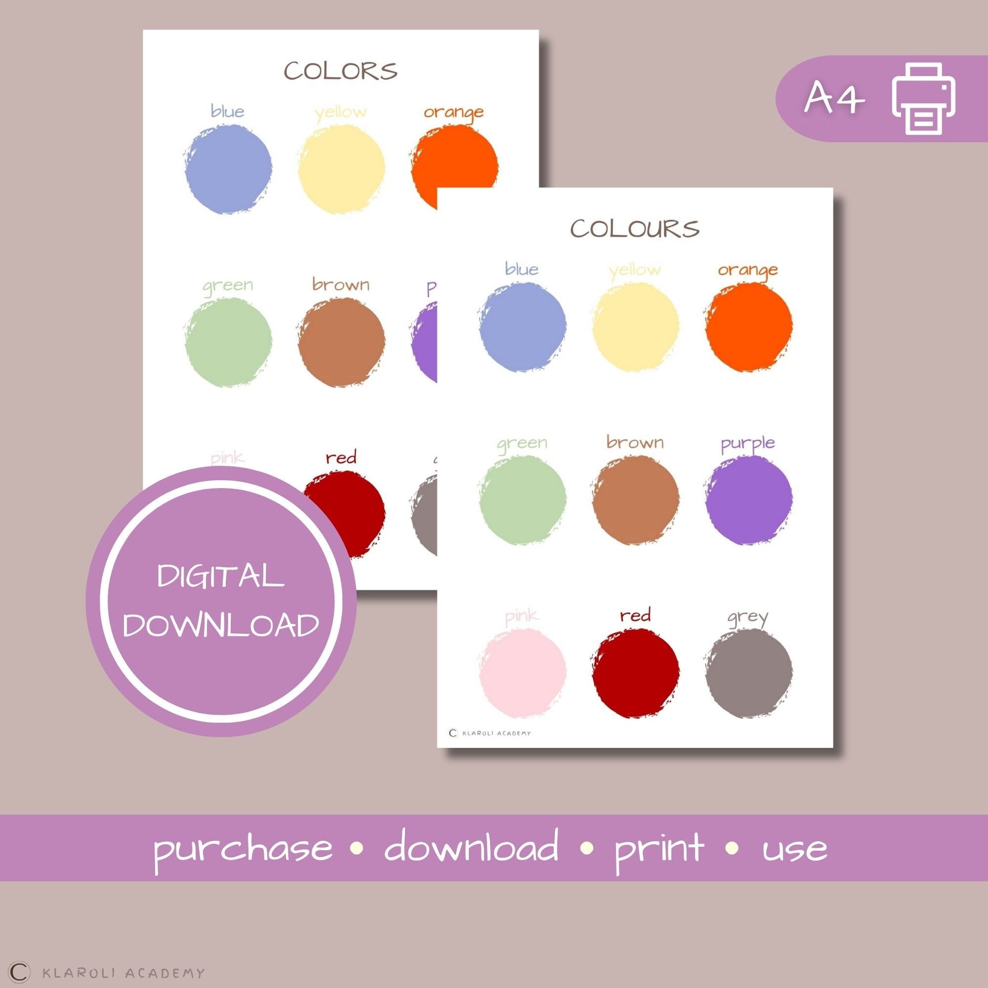 Colors Printable A4 Poster for Preschoolers, Learn Colours, Learning ...