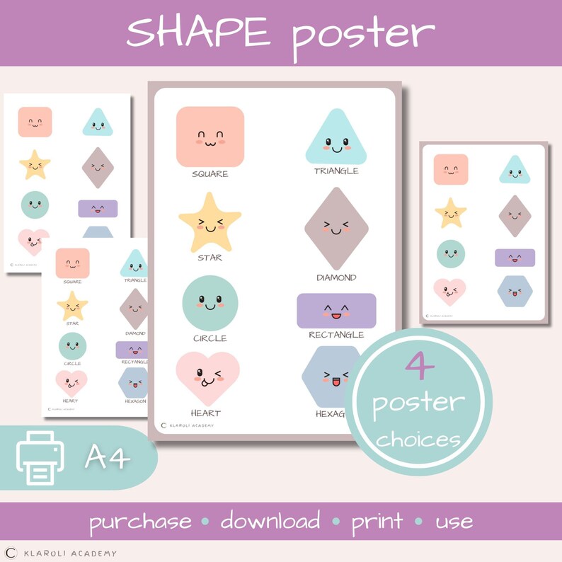 Printable Shapes Poster for Preschoolers, Educational Wall Art for Kids ...