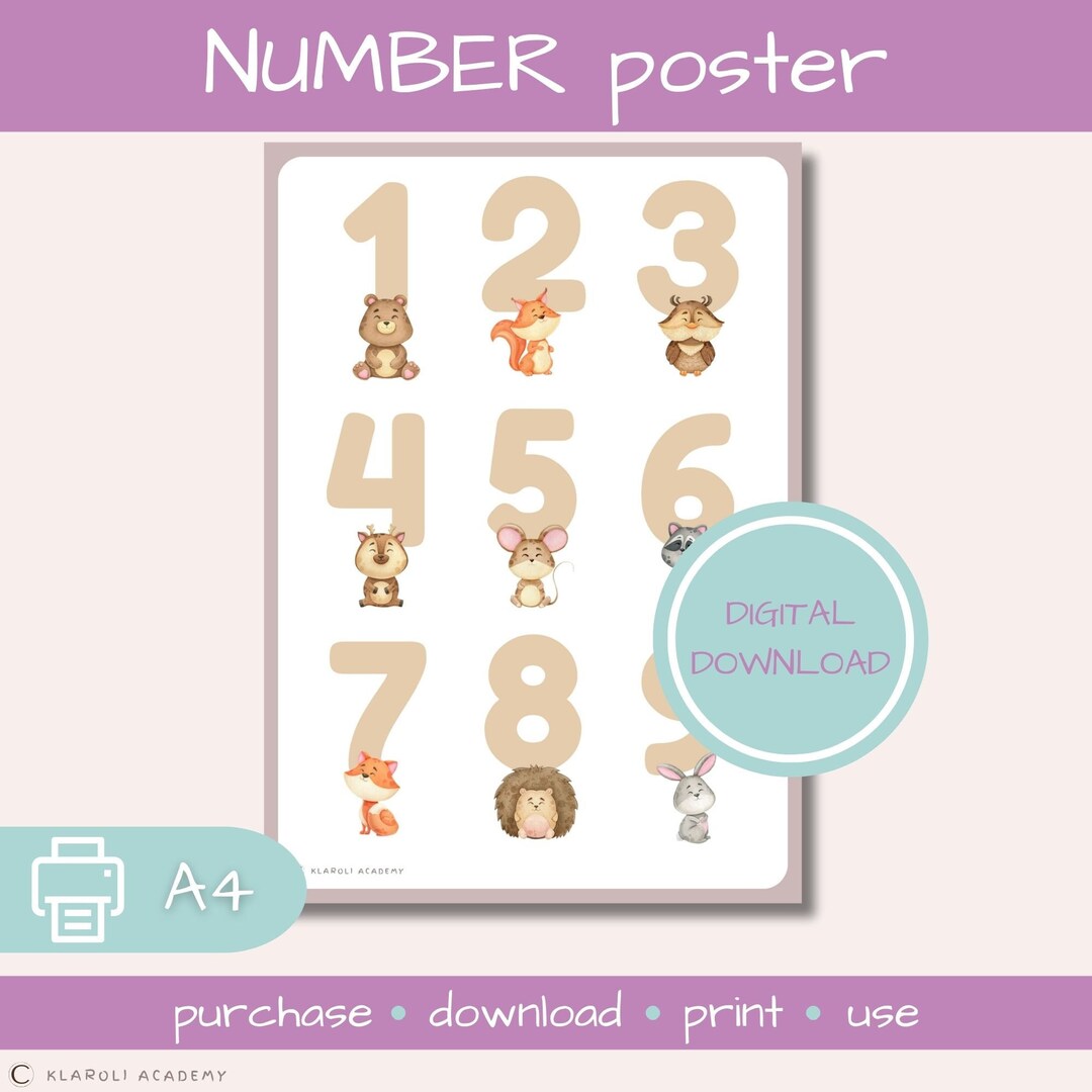 Numbers 1-9 PRINTABLE A4 Poster for Preschoolers, Counting From One to ...