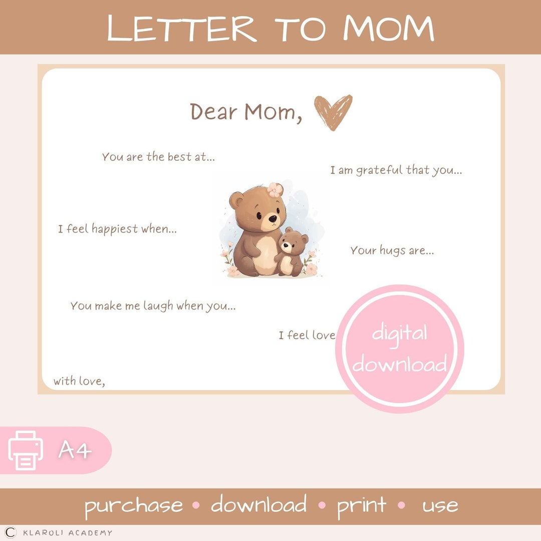 Mother's Day Gift – Dear Mom Template, Letter Printable, Personalized ...