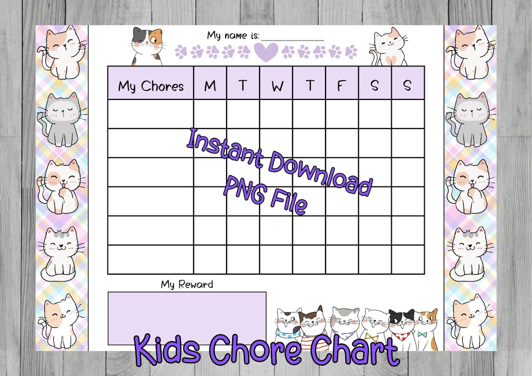 Kids Cat Themed Chore Chart Printable PNG File Checklist - Etsy Canada