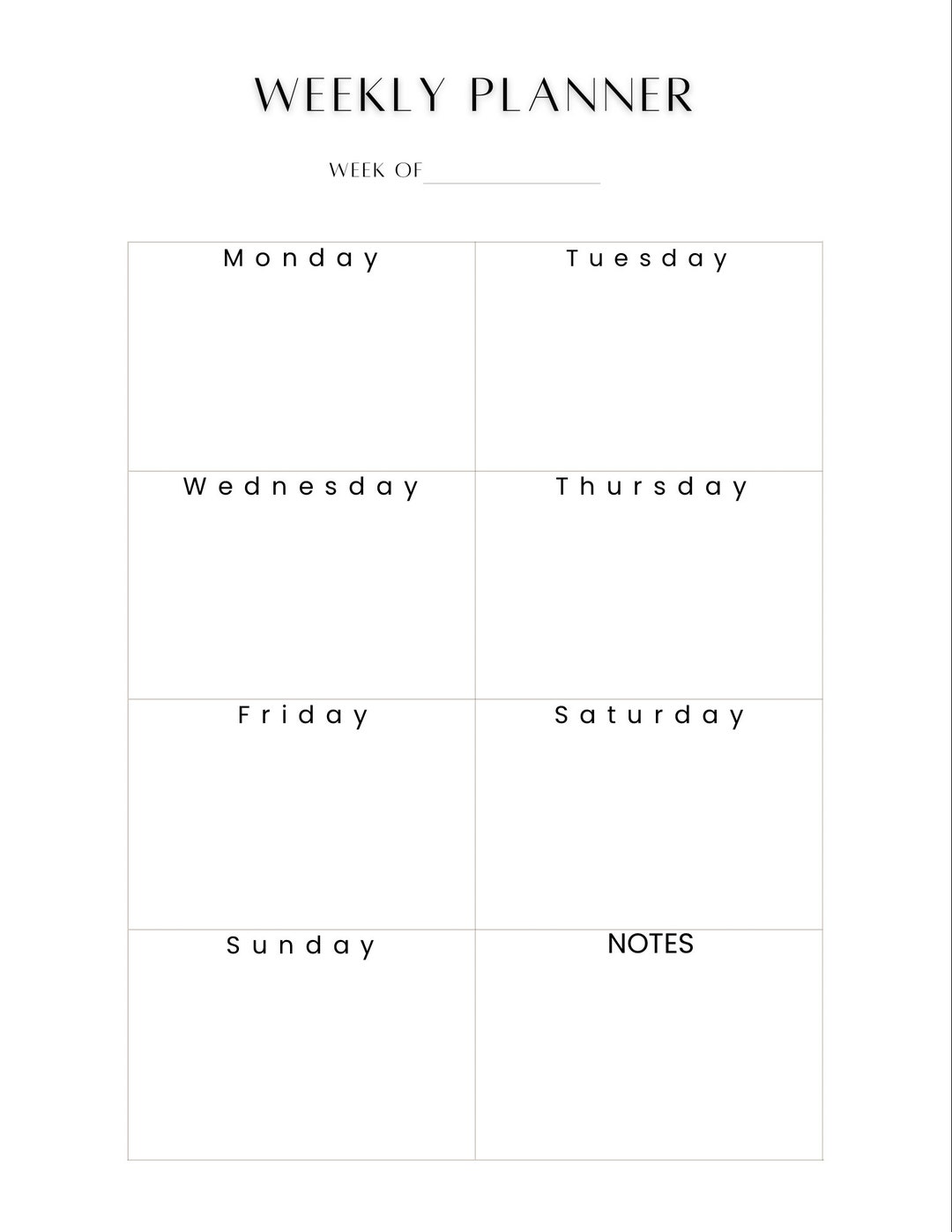 Simple Day of the Week Planner - Etsy