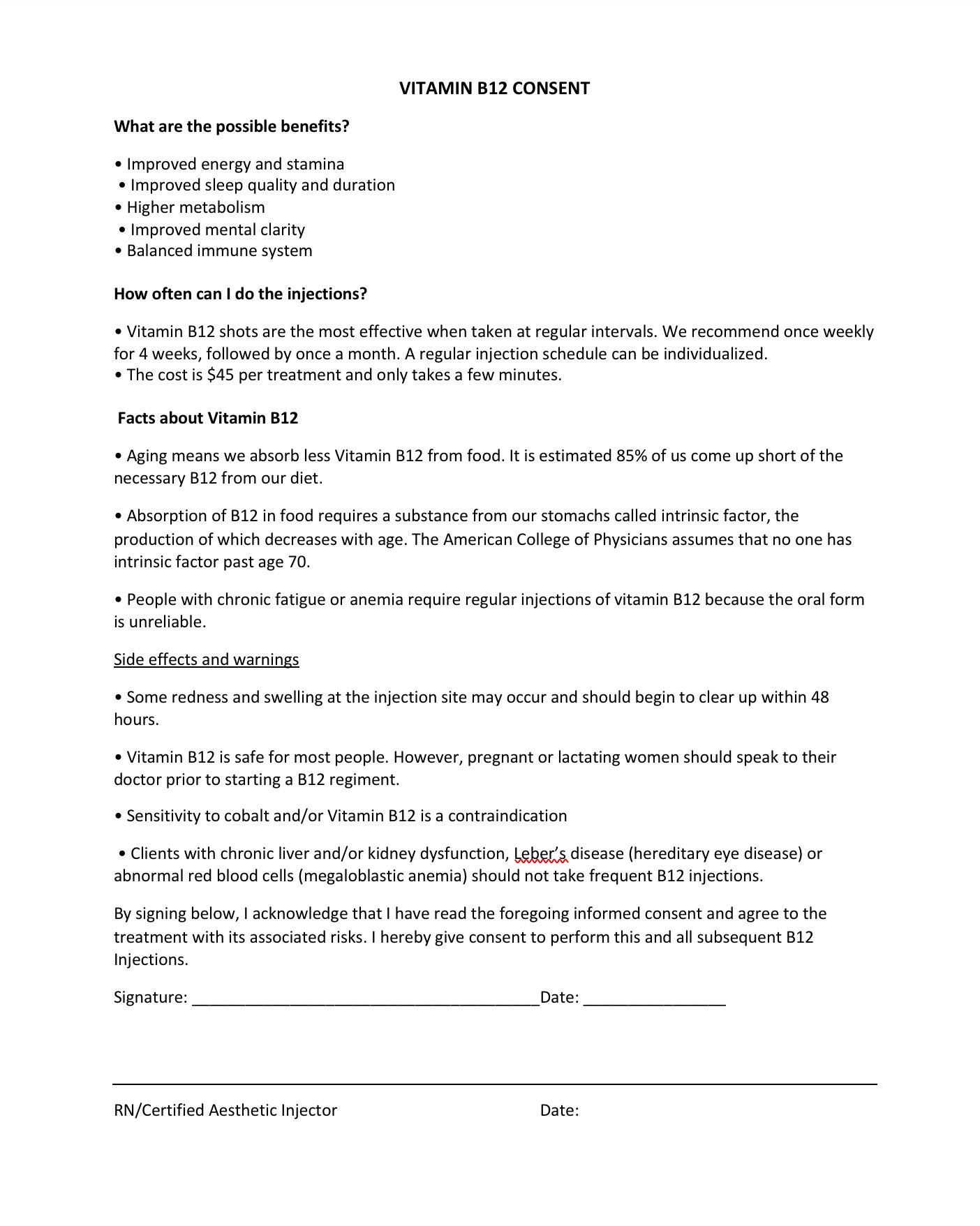 Vitamin B12 Consent Form - Etsy
