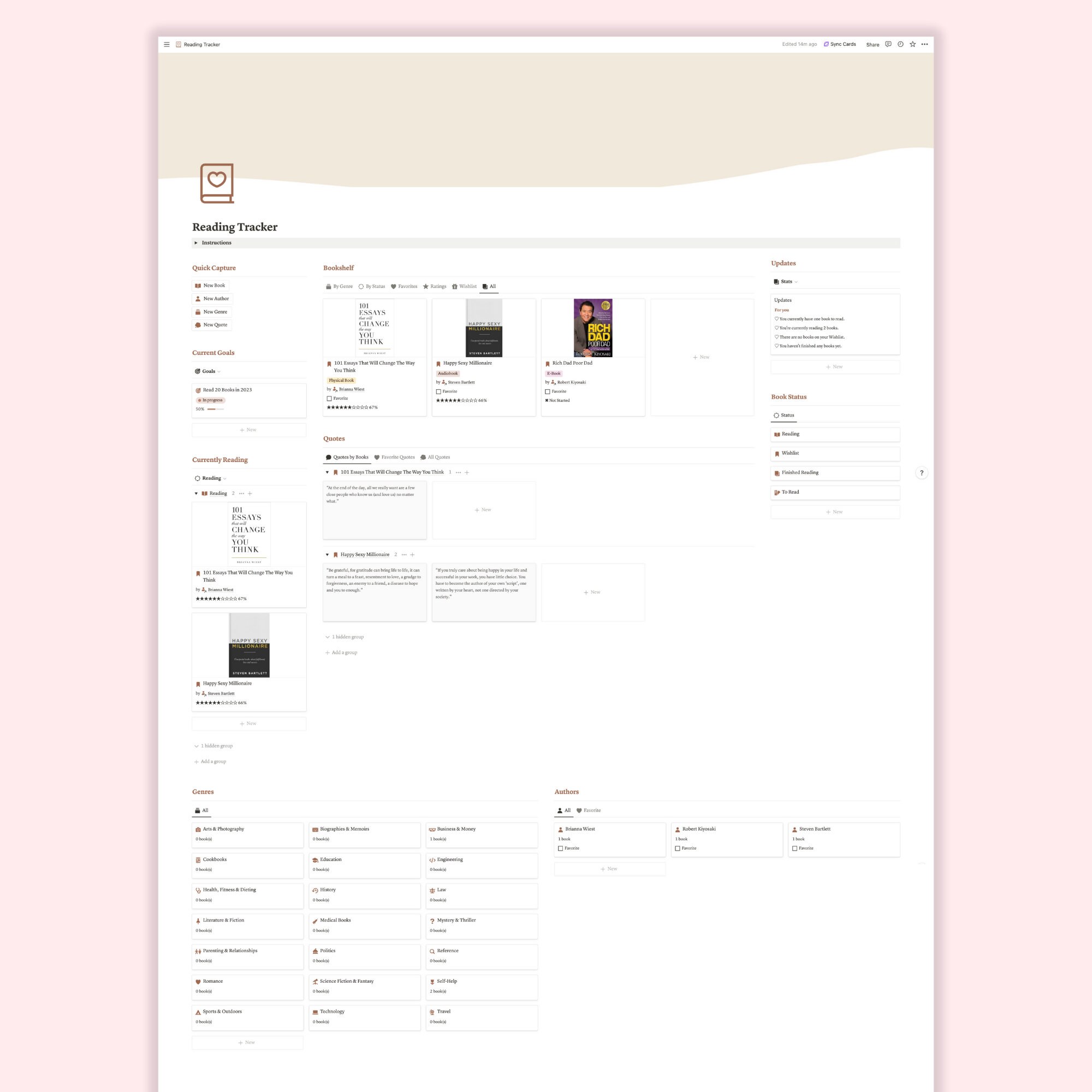 Book Tracker Notion Template, Notion Dashboard, Book Organizer, Reading ...