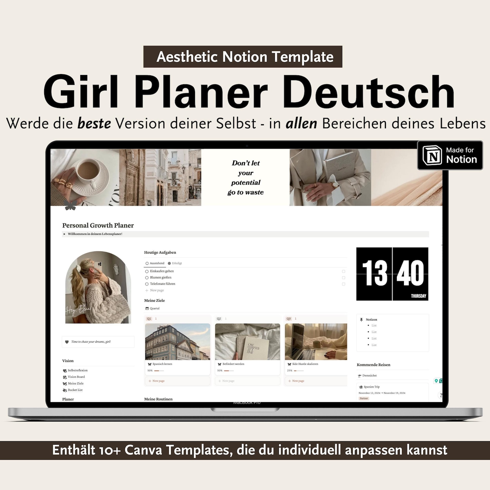 Notion Template German, Notion Life Planner, Notion Dashboard, Vacation ...