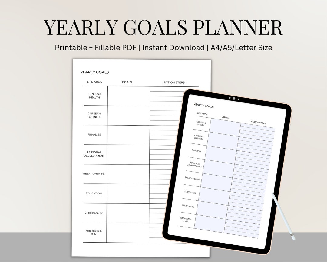 Goal Planner Template, A4/a5/letter Size, Printable and Fillable ...