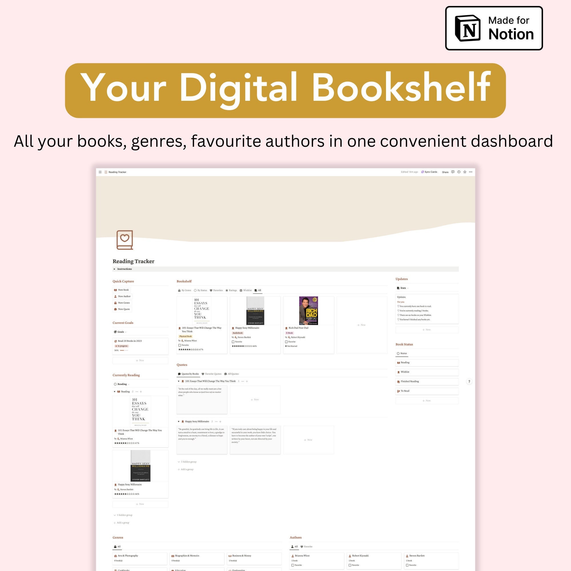 Book Tracker Notion Template, Notion Dashboard, Book Organizer, Reading ...