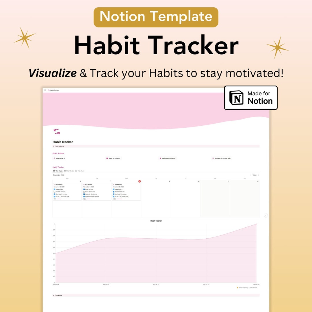 Notion Habit Tracker, Monthly Habit Tracker, Notion Dashboard, Notion Planner Template, Instant ...