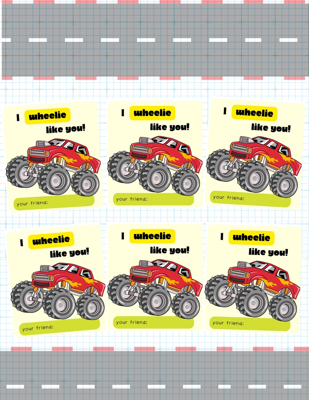 Truck Valentine Printable Monster Truck Valentine Kids Truck Valentine ...