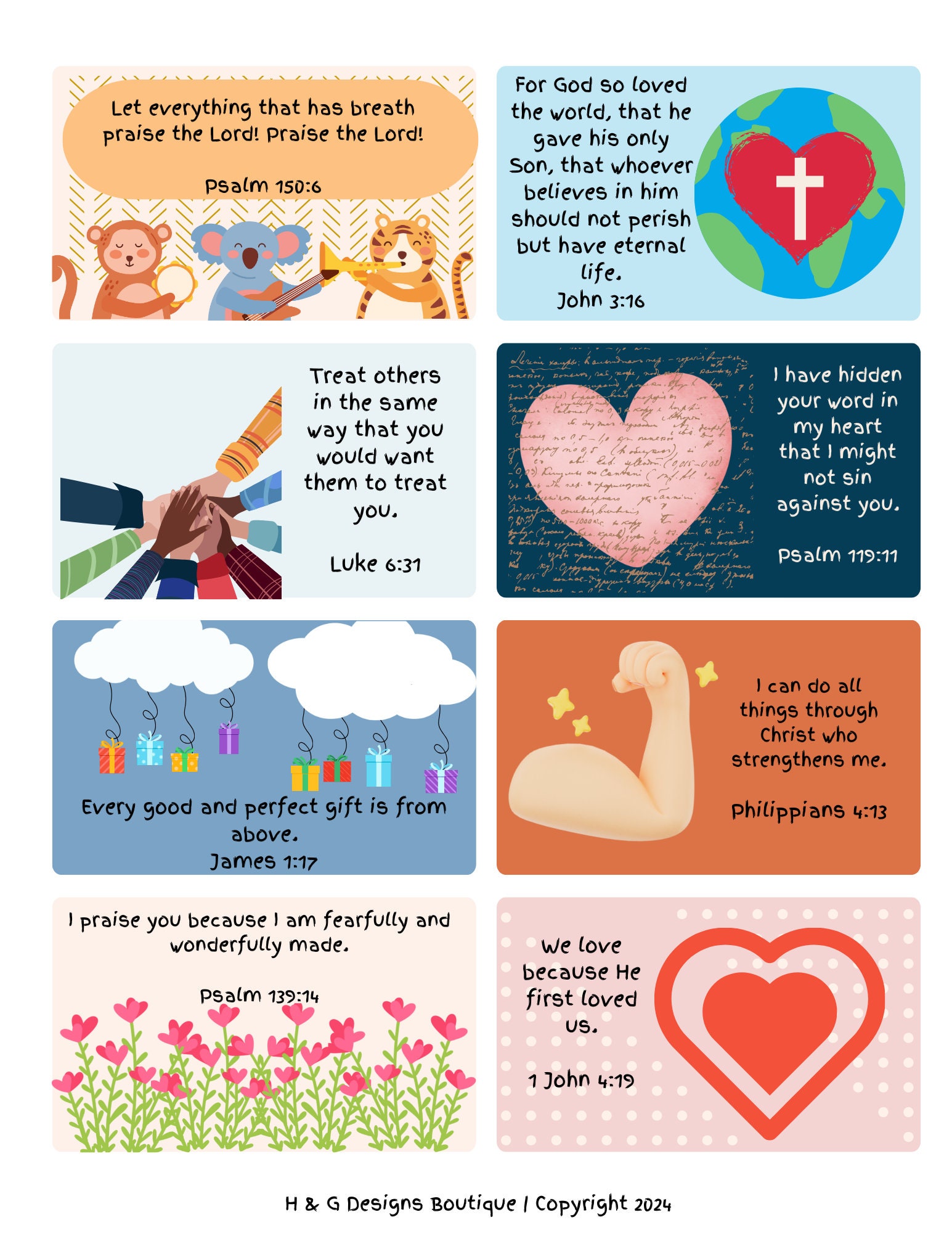 Bible Verse Cards Printable Scripture Memory Cards Kids Scripture ...