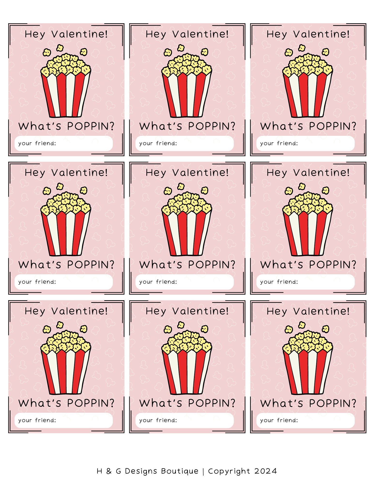 Popcorn Valentine Printable Kids Popcorn Valentine Printable Popcorn ...